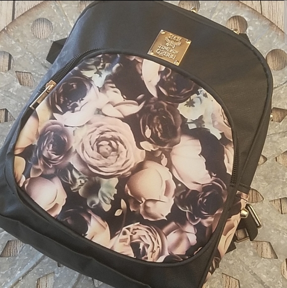 Bags | New Boutique Mini Black Backpack With Sepia Roses | Poshmark